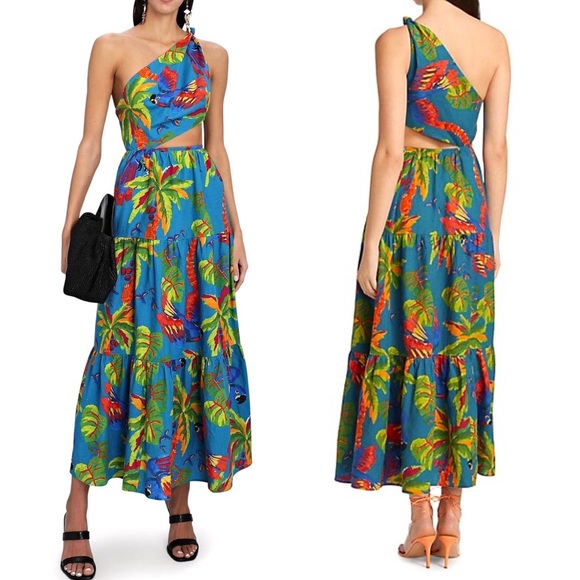 FARM Rio | Dresses | Nwt Farm Rio Sunny Day Oneshoulder Linen Blend ...